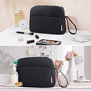 BAGSMART Cosmetic Pouch, Elegant Roomy Makeup Bag,Travel Zipper Pouch,Water-resistant Toiletry Bag,Makeup Accessories Organizer,Black