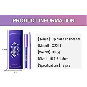 Easilydays 2 Pcs Halloween Dark Matte Liquid Lipstick + Lip Liner Pens Sets, 8 Colors High Pigmented Goth Sexy & Bold Lip Gloss, 24H Waterproof Long-lasting Matte Lipstick , Non-Stick Cup Velvety Lip Makeup for Women (Purple)