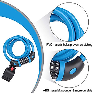 NDakter Bike Lock, 5-Digit Resettable Combination Bike Cable Locks, 4ft Long/0.472Inch Diamete High Security Anti Theft E-Scooter Lock with Mount for Bikes,Bicycles, E-Bike,Electric, Kids Scooter