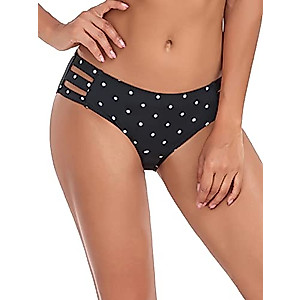Ocean Blues Women's Black Polka Dot Strappy Bikini Bottom Full Coverage Swim Briefs Size Medium