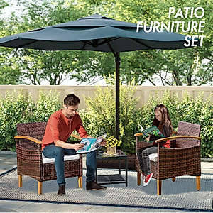 3 piece Outdoor Patio Furniture Set Outdoor Furniture Set with Table Outside Lawn Patio Chairs Set of 2 Patio Conversation Sets Bistro Wicker Patio Set for Porch Balcony Backyard Pool Deck(Brown)
