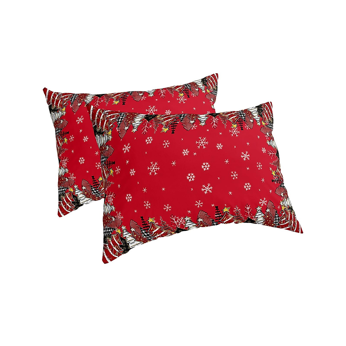 Red Christmas Tree Pillowcases Queen Size,2 Packs Soft Bed Throw Pillow Covers Decorative Sofa Couch Long Body Lumbar Bolster Cushion Case Envelope Closure,Snowflake Star Lattice Polka Dots 20" x30