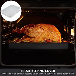 Stainless Steel Baking Pan Cake Pan with Lid BBQ Pan Rectangular Pan Fridge Storage Container Dumpling Storage Box Salad Box Leakproof Metal Food Containers 23X17X5CM