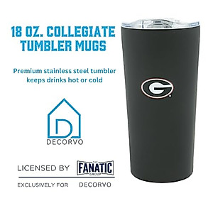 Decorvo Officially Licensed Collegiate Stainless Steel Tumbler - Double Walled Insulated Travel Thermos with Slide Lid - 18 oz (Georgia Logo - Black)
