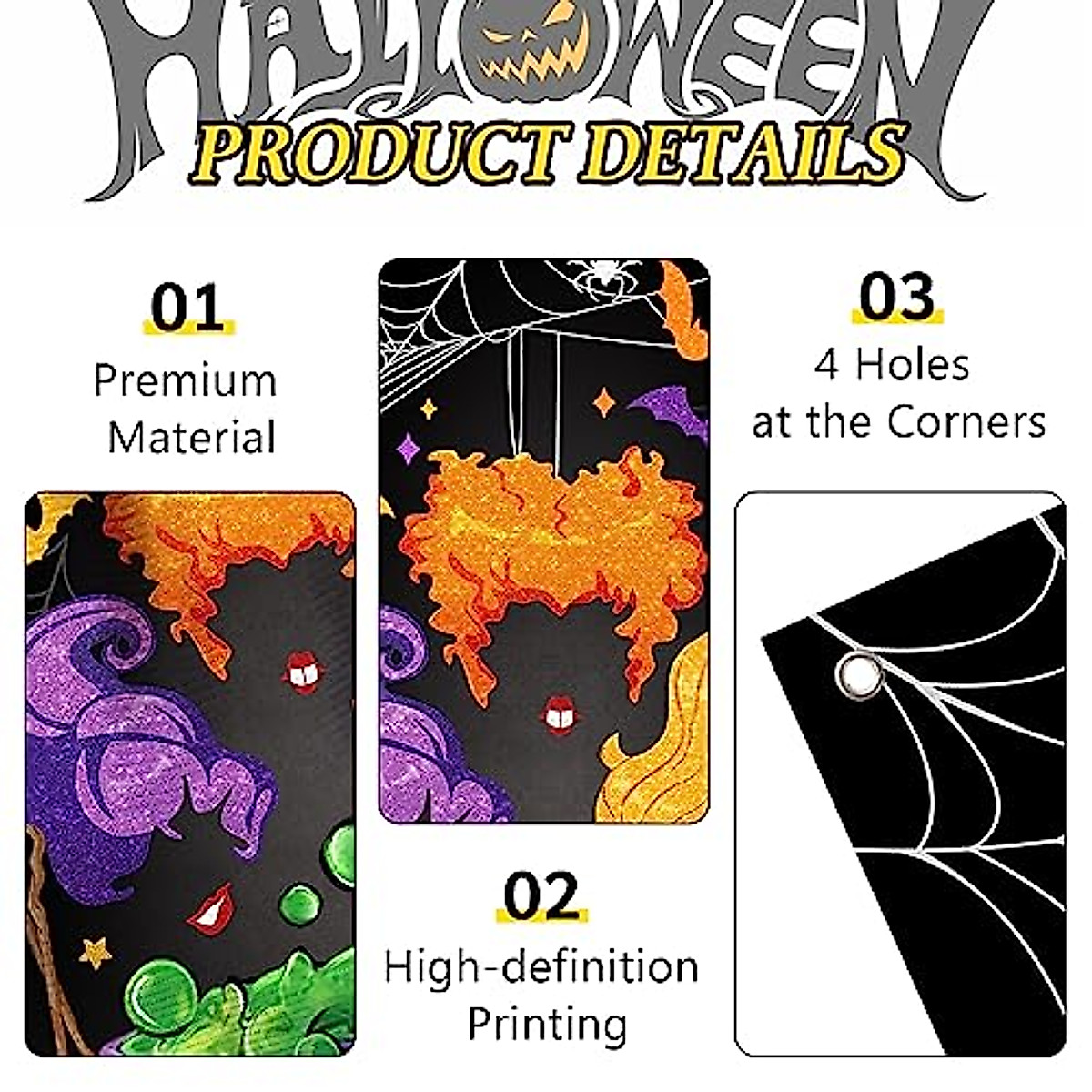 Deroro Halloween I Smell Children Door Cover Decorations, Sanderson Sisters Witches Hocus Pocus Front Door Banner Background, Spider Web Bats Black Cat Holiday Indoor Outdoor Home Decor 3 x 6 FT