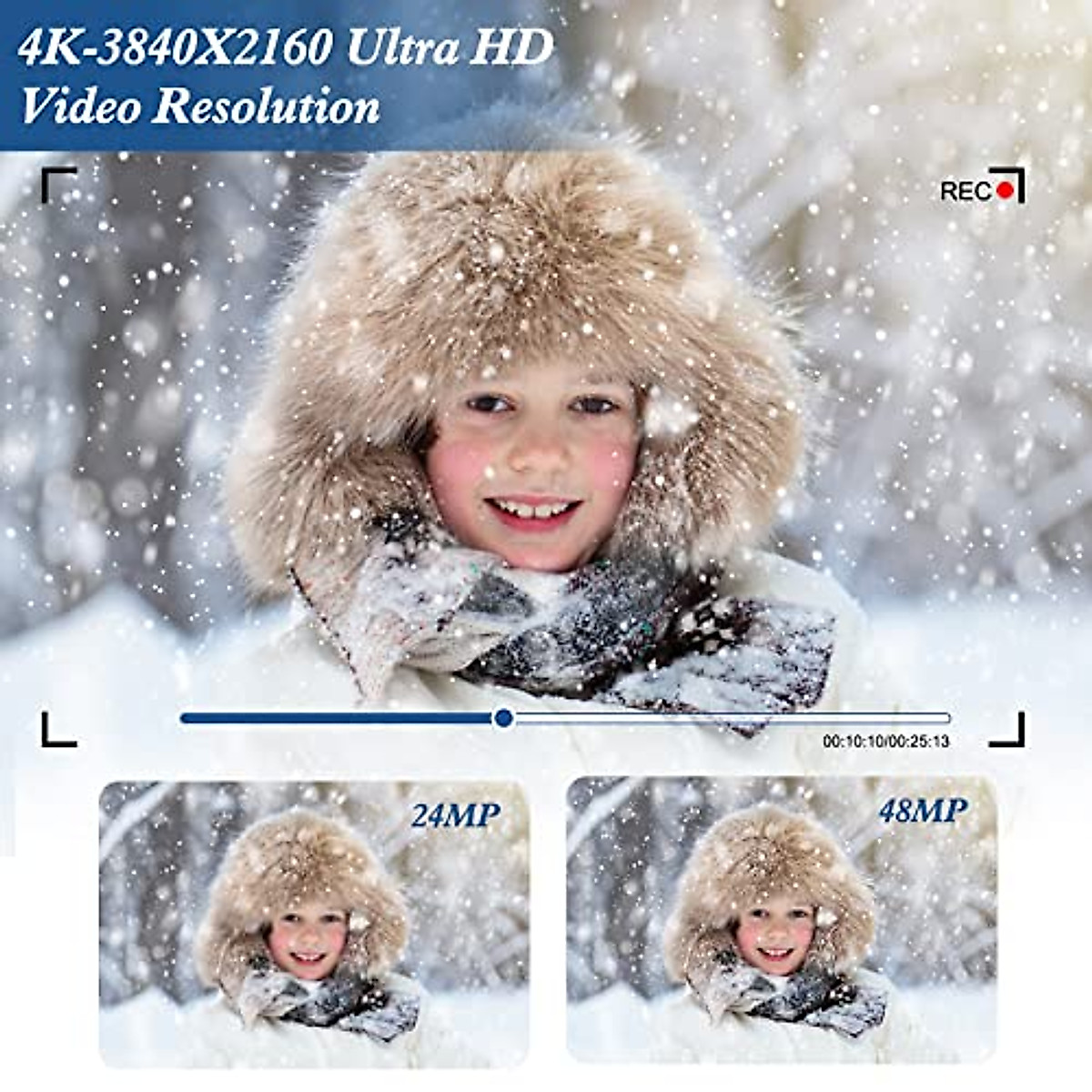 4K Digital Camera, 48MP Video Camera with 16X Digital Zoom, 1200mah Rechargeable Camera 3.0 inch Screen Compact Camera, Portable Camera for Boys, Girls, Beginners