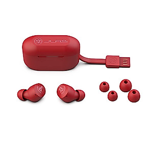 JLab Go Air Pop True Wireless Bluetooth Earbuds & Charging Case, Rose Red, Dual Connect, IPX4 Sweat Resistance, Bluetooth 5 Connection, 3 EQ Sound Settings Signature, Balanced, Bass Boost