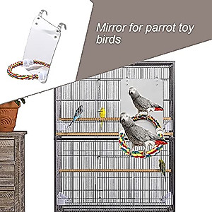Bird Mirror Birdcage Perches Mirror Cotton Rope Standing Bar Claw Birdcage Chew Toy for Birdcage Stand Perch Budgie Parakeet Cockatiels