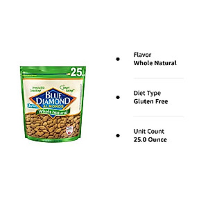 Blue Diamond Almonds Whole Natural Raw Snack Nuts, 25 Oz Resealable Bag (Pack of 1)
