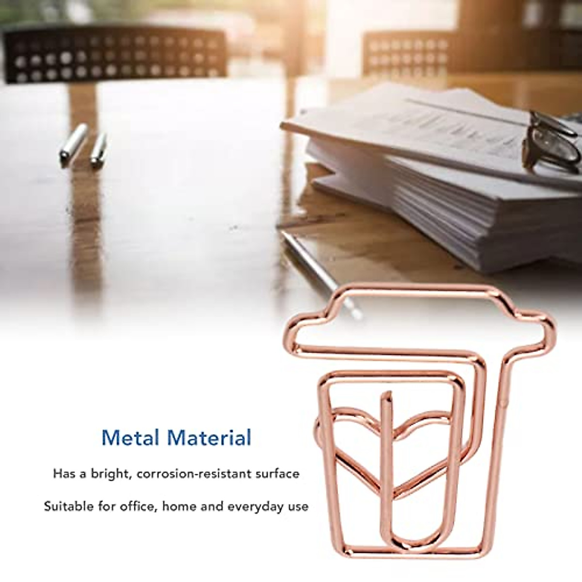 Paperclips, Cute Paper Clips Lightweight Portable Electroplated Rose Gold Metal Material 100PCS for Homes for Office (Coffee Cup)