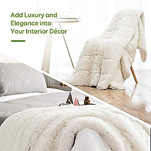 Sivio Luxury Shaggy Longfur Weighted Blanket 15lbs,Snuggly Fuzzy Faux Fur Heavy Warm Elegant Cozy Plush Sherpa Microfiber Blanket, for Couch Bed Chair Photo Props - 48"x72", Cream