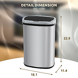 NChanmar Bathroom Trash Can with Lid, 13 Gallon 50 Liter Kitchen Trash Can, Portable Garbage Can for Bathroom, Bedroom, Office, Automatic Trash Can for Kitchen, Automatic Touch Free(Silver)