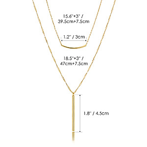 LANE WOODS Dainty Silver Layered Necklace Women: Simple Gold Plated Double Stacked Bar Pendant Necklace - Elegant Trendy Minimalist Choker Gift - Cute Multilayer Chain Jewelry for Girls Teen (Gold)