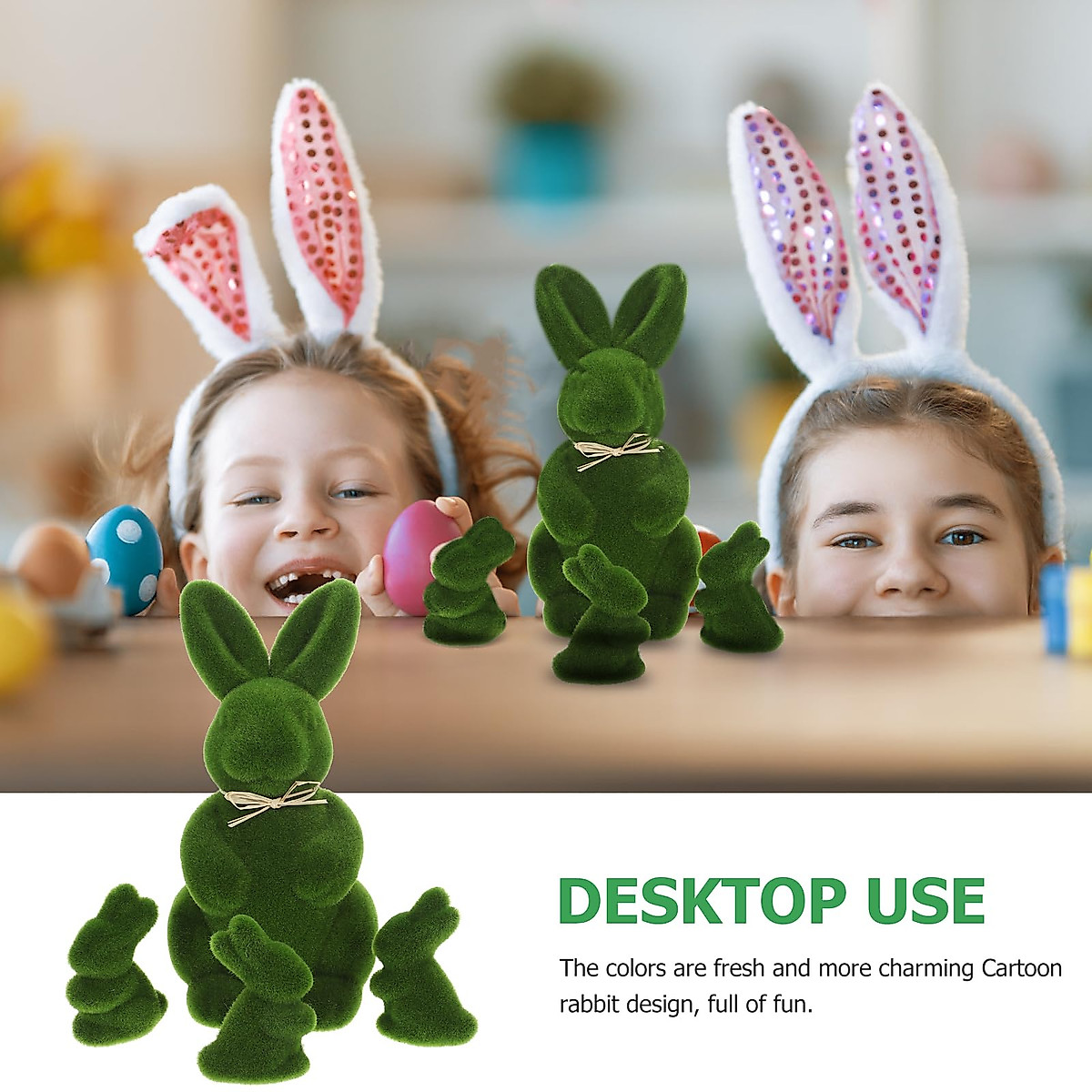 4pcs Bunny Decor Easter Artificial Turf Grass Rabbit Figurine Flocked Animal Bunny Statue Easter Party Favor for Yard Decorations