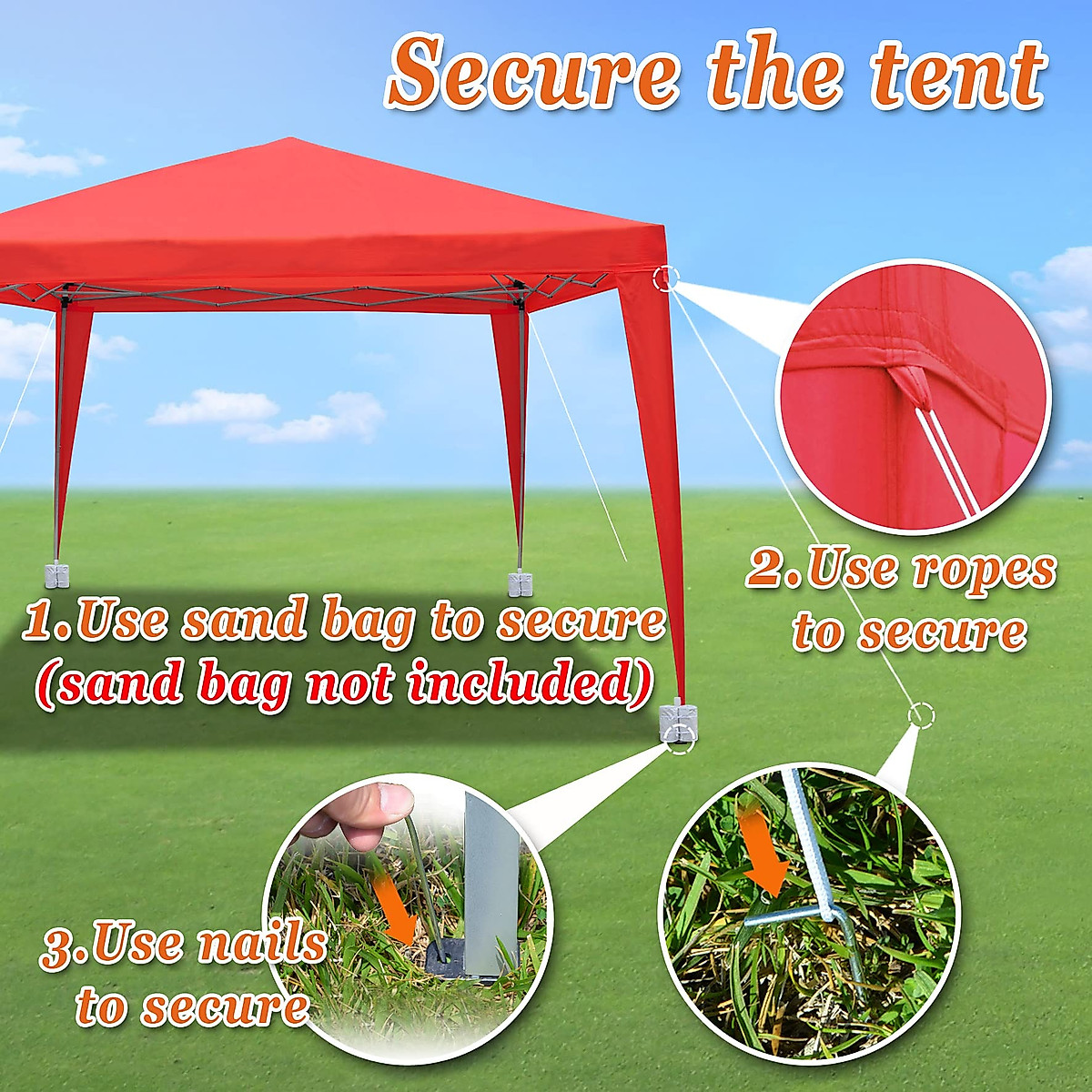 Strong Camel EZ POP UP Wedding Party Tent 10'x10' Folding Gazebo Beach Canopy W/Carry Bag 210D Oxford Fabric (red)