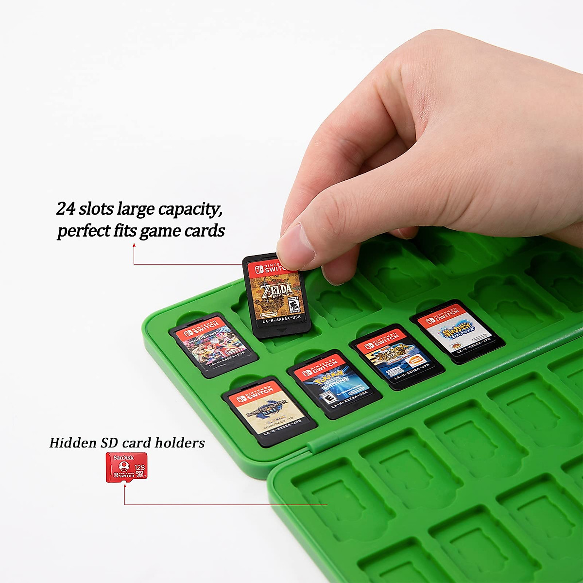 3D Dynamic Game Card Holder Compatible with Nintendo Switch Game Cards, 24 Slots Switch Game Case, Portable Game Storage Box for Travel and Home, Anti-Scratch, Shockproof
