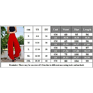 ENOPINK Women's Boho Elastic High Waisted Ruffle Hem Ruched Solid Loose Fit Wide Leg Palazzo Pants(Black XL)