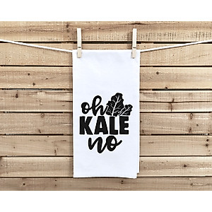 Oh Kale No Flour Sack Kitchen Towel with Hanging Loop - Funny Cute Vegetable Pun Dish Cloth Housewarming Hostess Birthday Christmas Veggie Lover Gift
