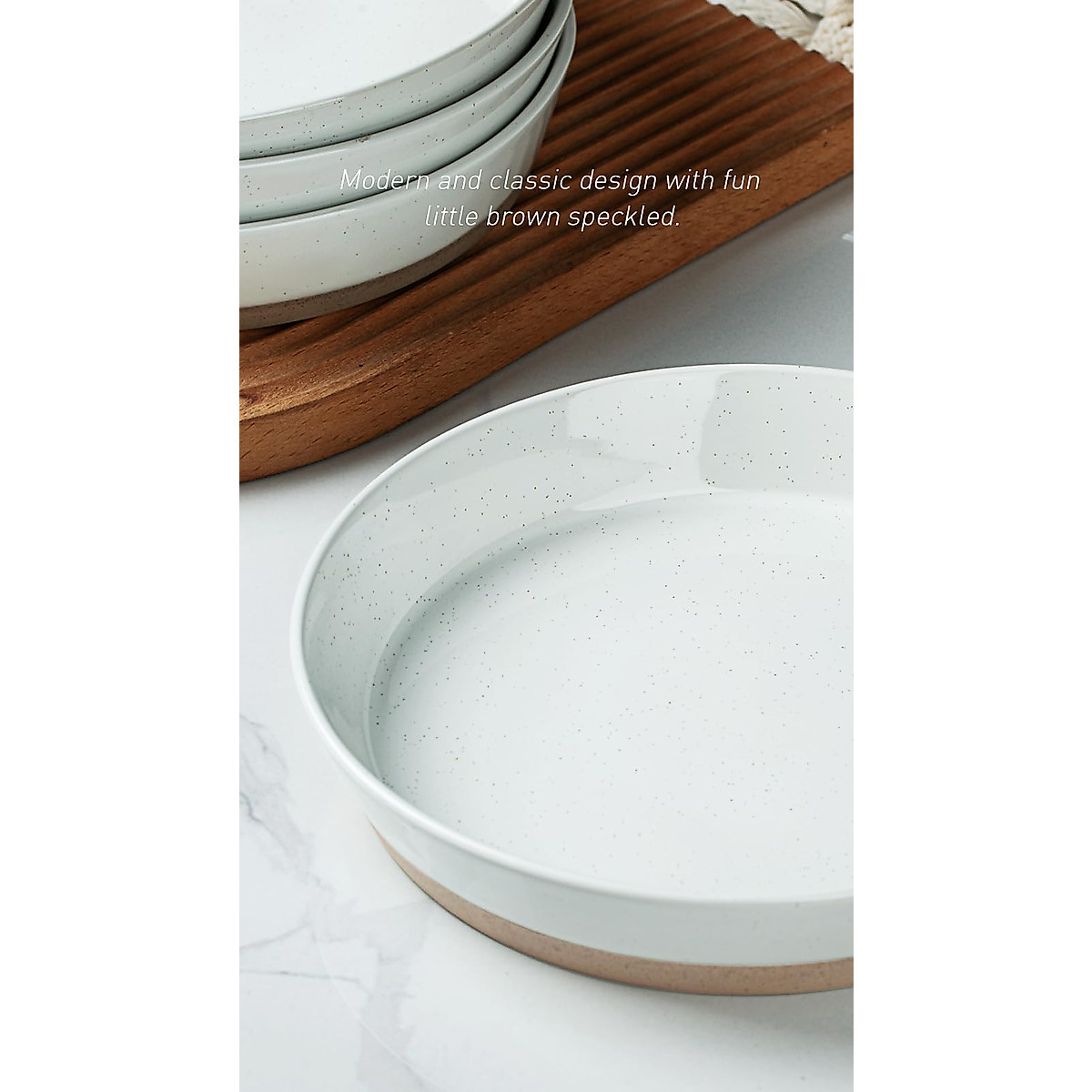 famiware Saturn 4 Pieces Pasta Bowls Set, 8.75 inch Salad Bowls, Stackable, Large Capacity, Perfect for Your Friend for Housewarming, Thanksgiving, White