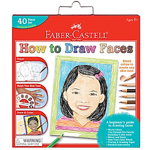 Faber-Castell World Colors How to Draw Faces Kit - Learn to Draw Portraits for Beginners - 40 Piece Skin Tone Coloring Pencils and Paper Art Set