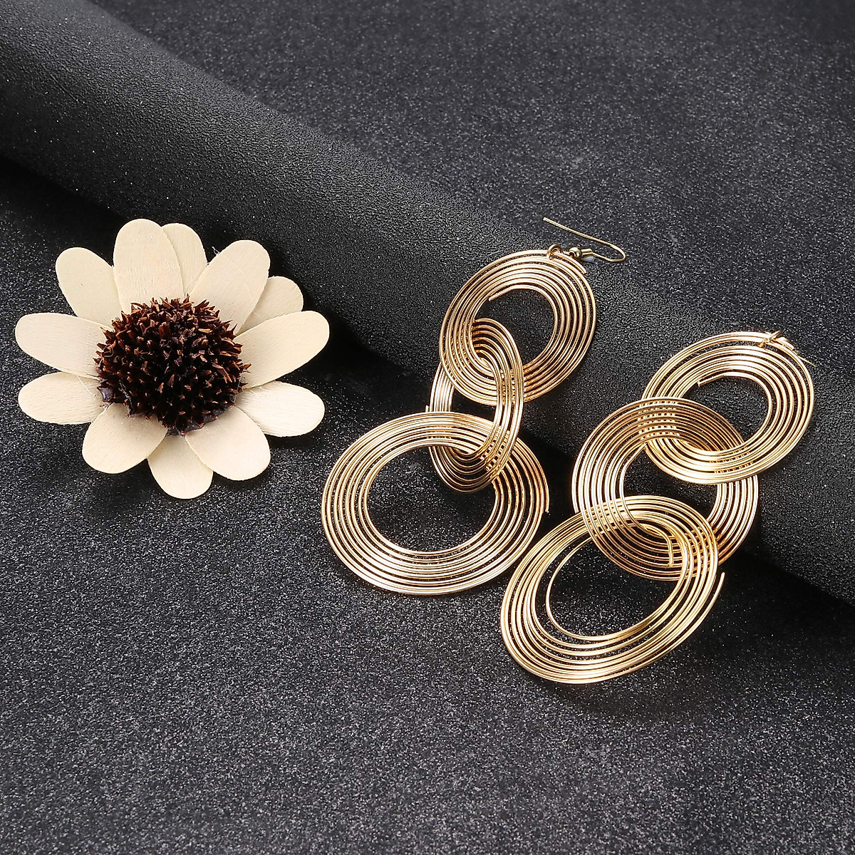 YADOCA 70s Disco Set Metal Coil Bracelets Gold Triple Swirl Disco Earrings for Women