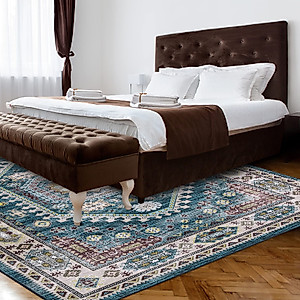 RUGSREAL Washable Area Rug 9x12 Large Blue Rug Vintage Area Rug, Easy-Cleaning, Non Shedding, Perfect for Living Room Bedroom Dining Room Soft Accent Rug Farmhouse Office,9x12