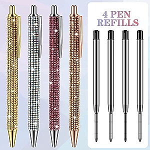 4 Pcs Rhinestone Metal Ballpoint Pens Bling Bling Pens Black Ink Pens Diamond Pen Big Crystal Ballpoint Pens 4 Pcs 1.0mm Pen Refills for Kids Students Teachers Gift (Gold, Silver, Pink and Rose Gold)