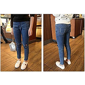 Sitmptol Girls Stretchy Jeans Kids Ripped Denim Trousers Jeggings Age 4-13 Years Blue 140