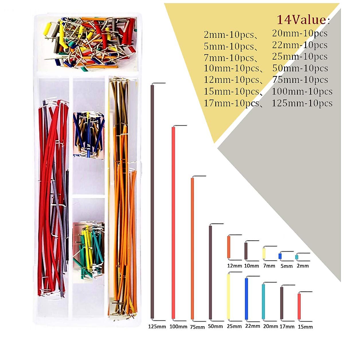 DaFuRui Breadboard Jumper Wire Kit with 400-Point Breadboard、65pcs Multiple Sizes M/M Bread Board Jumper Wire、140 Pieces 2-125 mm U-Shape Preformed Jumper Wire Kit