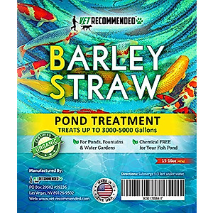 Vet Recommended Barley Straw for Fish Ponds and Fountain (16 Oz). Treats up to 3000 to 5000 Gallons, 100% Safe & Natural Pond Cleaner. Keeps Your Water Garden Clean & Fresh. Made in USA