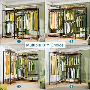 Ulif L2 Heavy Duty L-Shaped Garment Rack, 5-Tier Freestanding Clothes Rack with Shelves, Closet Organizer Storage System for Corner and Small Bedroom, 44"W x 43.3"L x 77.6"H, Max Load 802 LBS, Black