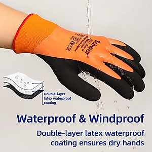 Schwer 2 Pairs FreezeGuard Winter Work Gloves, ANSI A2 Cut Resistant Freezer Gloves for Outdoor Cold Weather Keep Hands Warm, Waterproof Gloves for Shoveling Snow, Ice Fishing, L