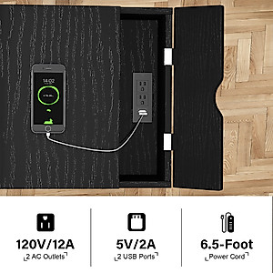 ChooChoo Nightstand with Charging Station and USB Ports, Rustic Side End Table with Drawer and Metal Shelf, Bedside Table for Small Spaces, Bedroom, Black