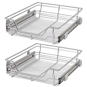 Festnight Pack of 2 Pull-Out Wire Storage Baskets Rack Sliding Steel Cabinet Slides Under Shelves Sliding Organizer for Kitchen Pantry Bathroom Cupboard Suitable for 19.7" Wide