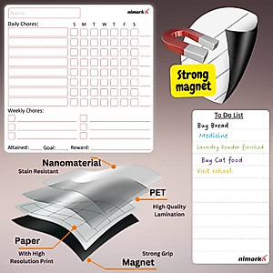 NIMARKX Magnetic Chore Chart Bundle for Multiple Kids: Customizable 2 Reward Charts, 1 to-Do List, 6 Dry Erase Markers - Impart Responsibility to Family Teen Toddler & Adults with Behavior Board