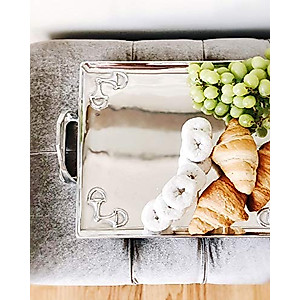 Arthur Court Horse Stirrup Metal Serving Tray for Serving Food, Snacks, Desserts Stackable Platter to Form Tier Cheese Stand - Silver Equestrian Style 12 inch x 17.5 inch