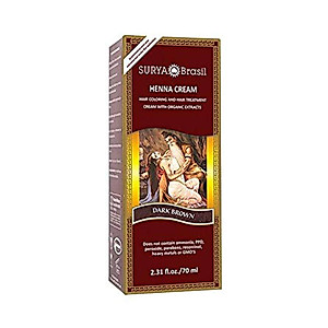 Surya Brasil Henna Hair Color Cream - Semi-Permanent Natural Dye for Gray Coverage - Deep Conditioning, Dark Brown, 2.37 oz