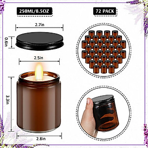 Lallisa 48 Pcs 8 oz Amber Glass Jars with Black Lids Round Glass Cosmetic Jars with Lids Empty Amber Candle Jars Refillable Food Storage Containers Canning Jar for Spice Powder Liquid Sample Makeup