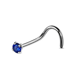 COCHARM 20G G23 Titanium Blue Screw Nose Studs Ring S-Shaped Diamond Cubic Zirconia Nose Bone Piercing Jewelry