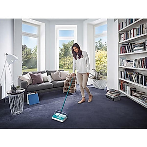 Leifheit Floor Sweeper, Carpet Sweeper,Carpet Sweeper Regulas, Turquoise, with Height Adjustment; 3 Sweeping Brushes; Sweeping Width 22 cm