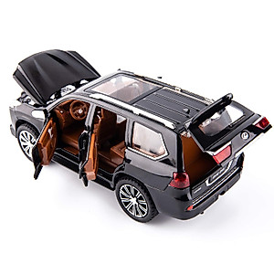 BDTCTK 1/24 Lexus 570 Off-Road in Luxury SUV Model Car, Zinc Alloy Pull Back Big Toy car with Sound and Light for Kids Boy Girl Gift (Black)