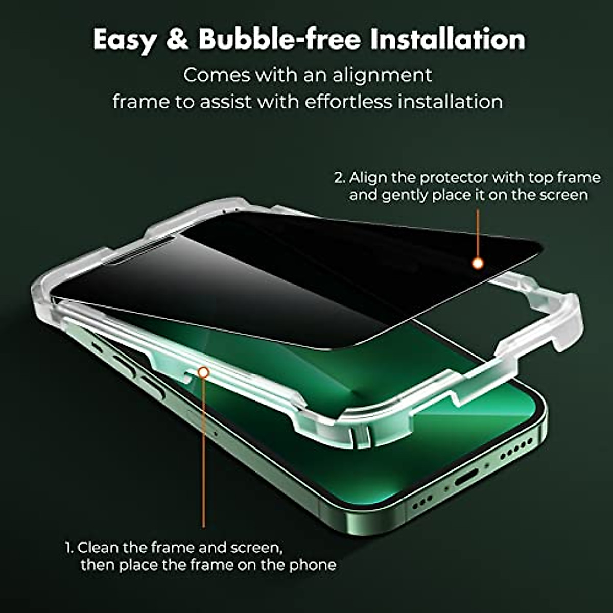 UNBREAKcable Privacy Screen Protector for iPhone 13 Pro Max, Shatterproof Tempered Glass [True 28°Anti Spy] [9H Hardness] [Easy Installation Frame] Private Protector for iPhone 14 Plus 6.7" -2 Pack