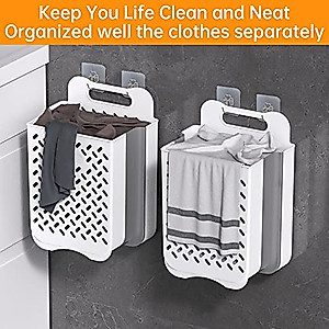 Mbillion Wall Mounted Collapsible Laundry Hamper Hanging Folding Laundry Basket Space-Saving Plastic Dirty Clothes Organizer with Carry Handle 42L