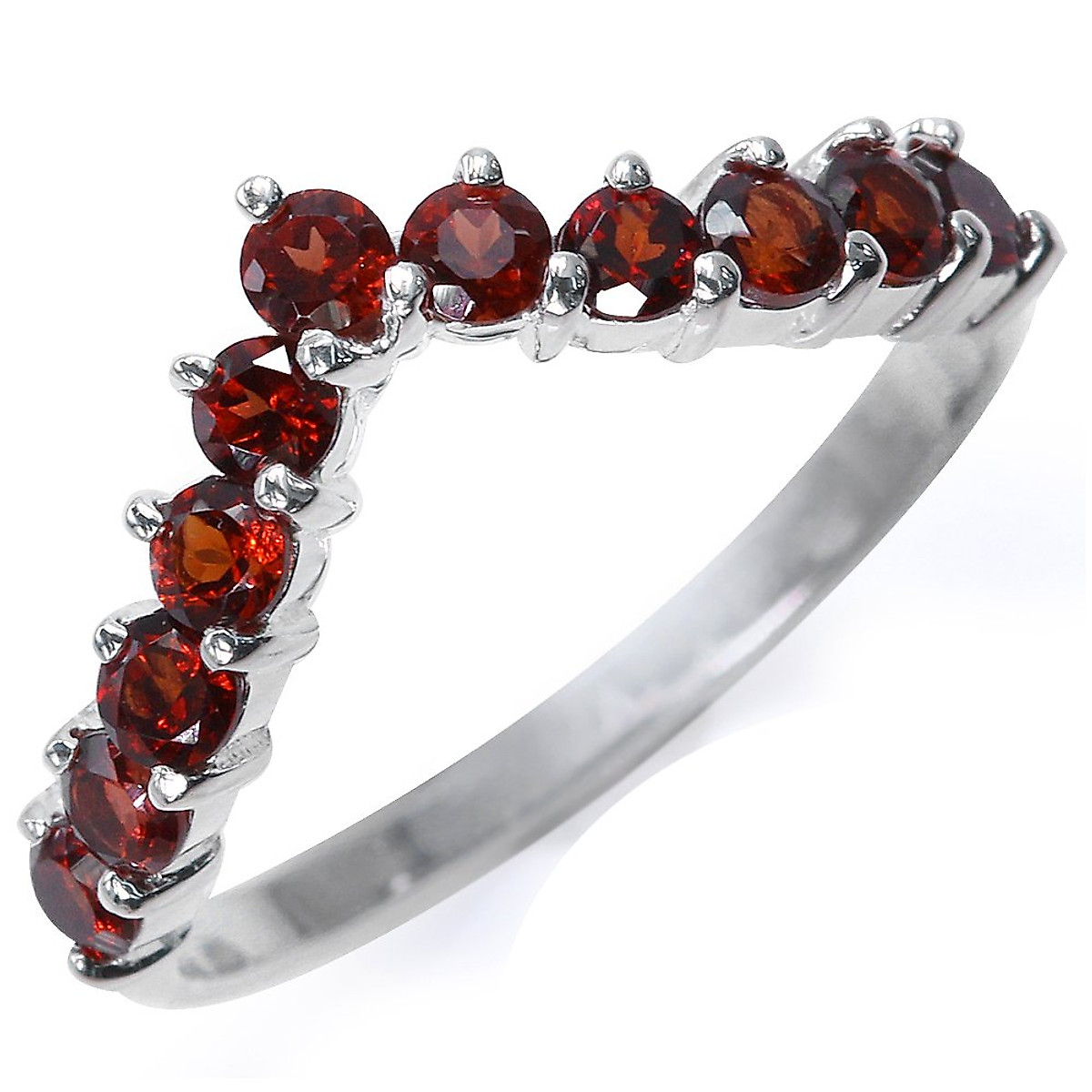 Silvershake 1ct. Natural Garnet 925 Sterling Silver V Shape Stack Stackable Ring Size 6.5