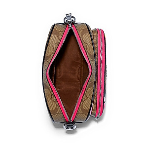 Coach Womens Court Crossbody In Signature Canvas With Vintage Rose Print Silver/Khaki Multi