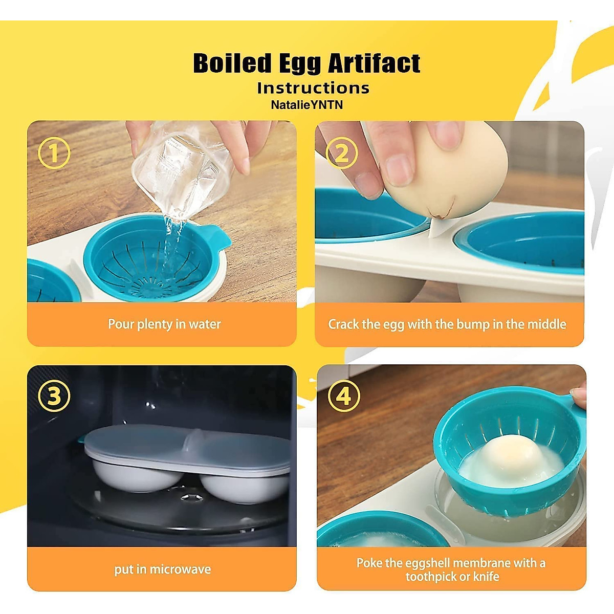 WWLUCKY Draining Egg Boiler for Microwave, Perfect Double Egg Poacher, Silicone Egg Boiler Cups, Double Egg Cups for Boiled Eggs, Draining Egg Boiler Set, Kitchen Cooking Gadget Tools, Blue