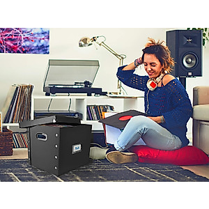Vinyl Record Storage Box - 12" - 1 Pack- Crate Holds up to 75 Vinyl Albums - Black