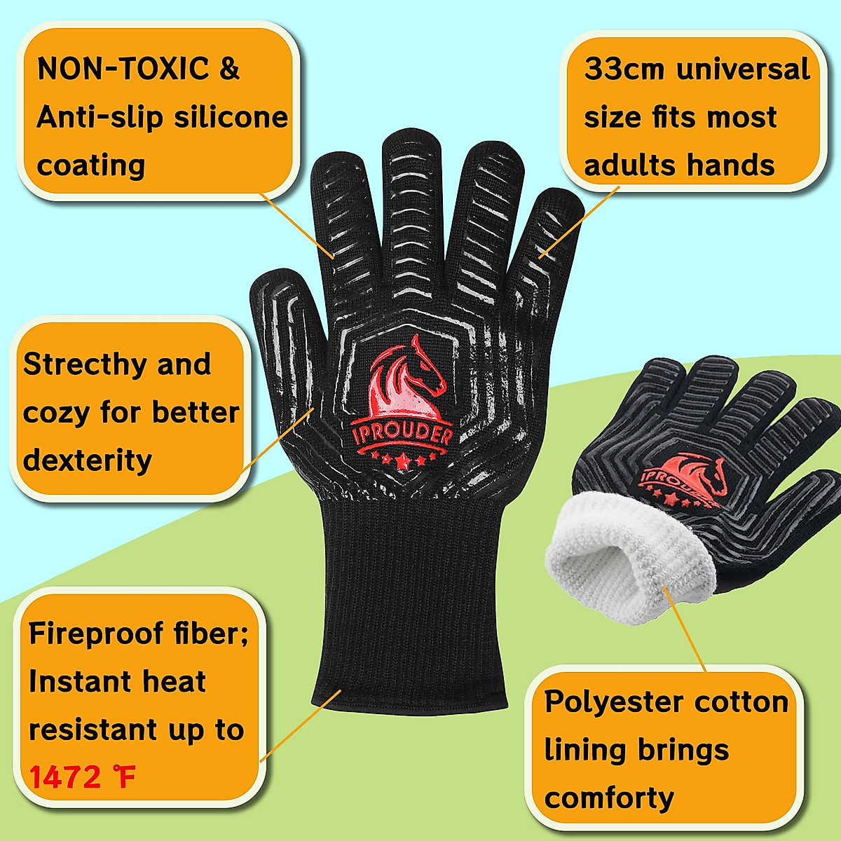 IPROUDER Dutch Oven Lid Lifter, Dutch Oven Lid Stand, Heat Resistant Gloves, Scissor Tongs, Pot Stand, Trivet for Camping, Dutch Oven Tool Combo, BBQ tool set, Outdoor Camping Cooking Accessories