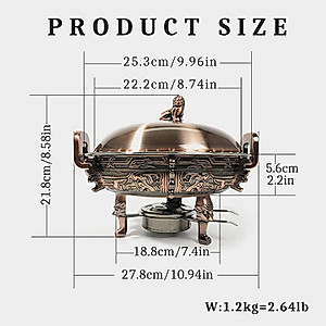 HONHPD Commercial Round Chafing Dish, 4 Pack Stainless Steel Chafers and Buffet Warmers Sets with Pans and Fuel Holders, for Wedding, Parties, Banquet, Catering Events, Bronze(26CM/10.24INCH)