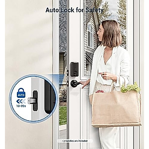 Veise Fingerprint Door Lock with 2 Lever Handles - Keyless Entry Door Lock, Electronic Keypad Deadbolt & Front Door Lock Handle Sets, Auto Lock & 1 Touch Locking, Easy Installation, Matte Black